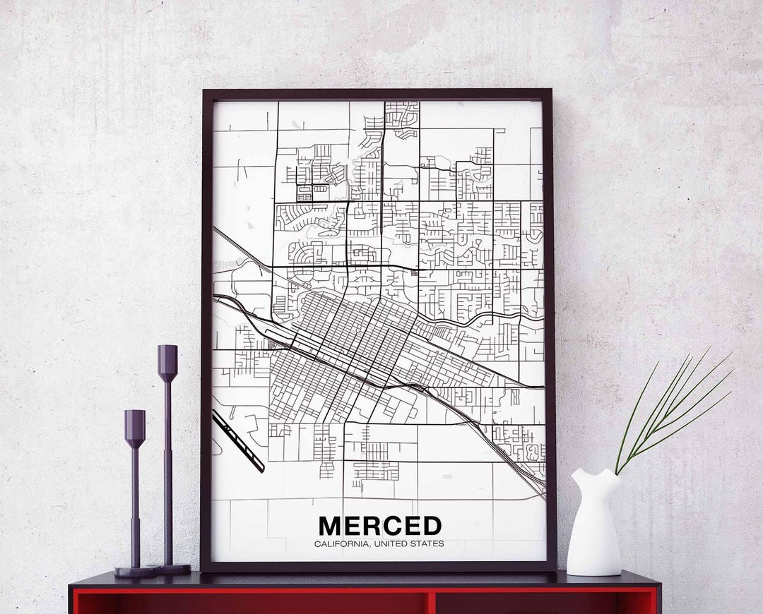 MERCED California CA USA Map Poster Black White Hometown City Print ...