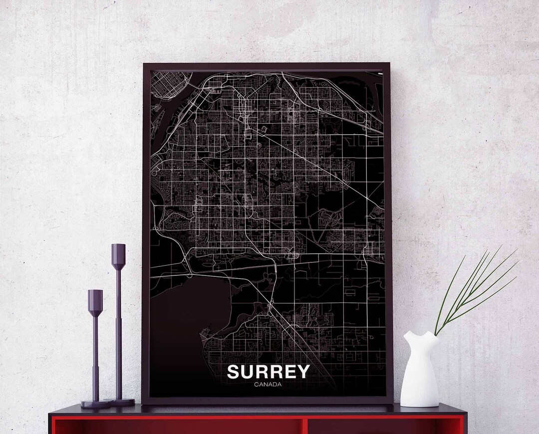 SURREY Canada Map Poster Black White Hometown City Print Modern Home ...