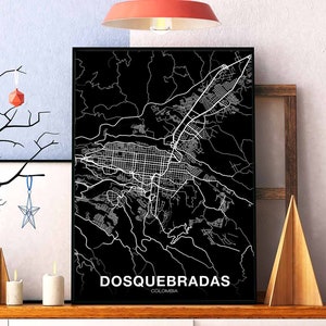 DOSQUEBRADAS Colombia Map Poster Black White Hometown City Print Modern ...
