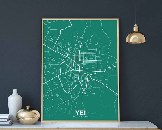YEI South Sudan Map Poster Color Hometown City Print Modern | Etsy