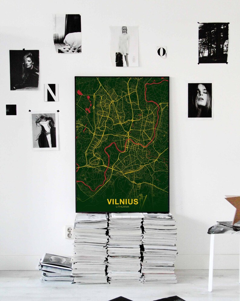 VILNIUS Lithuania Map Poster Color Hometown City Print Modern - Etsy