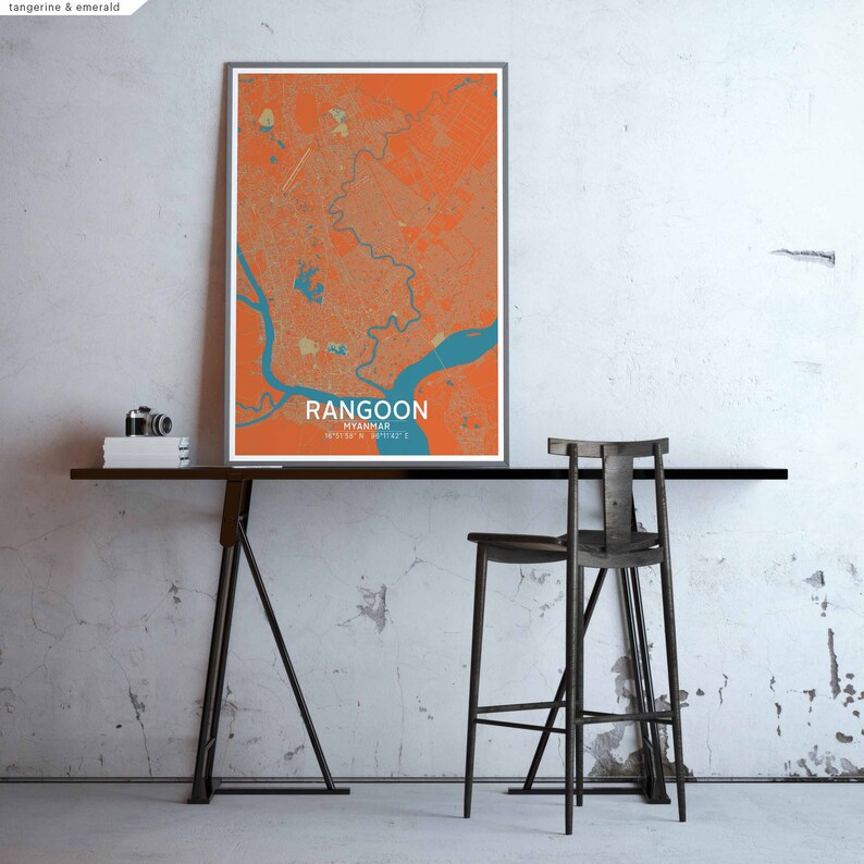 RANGOON Myanmar Map Poster Black White Hometown City Print - Etsy