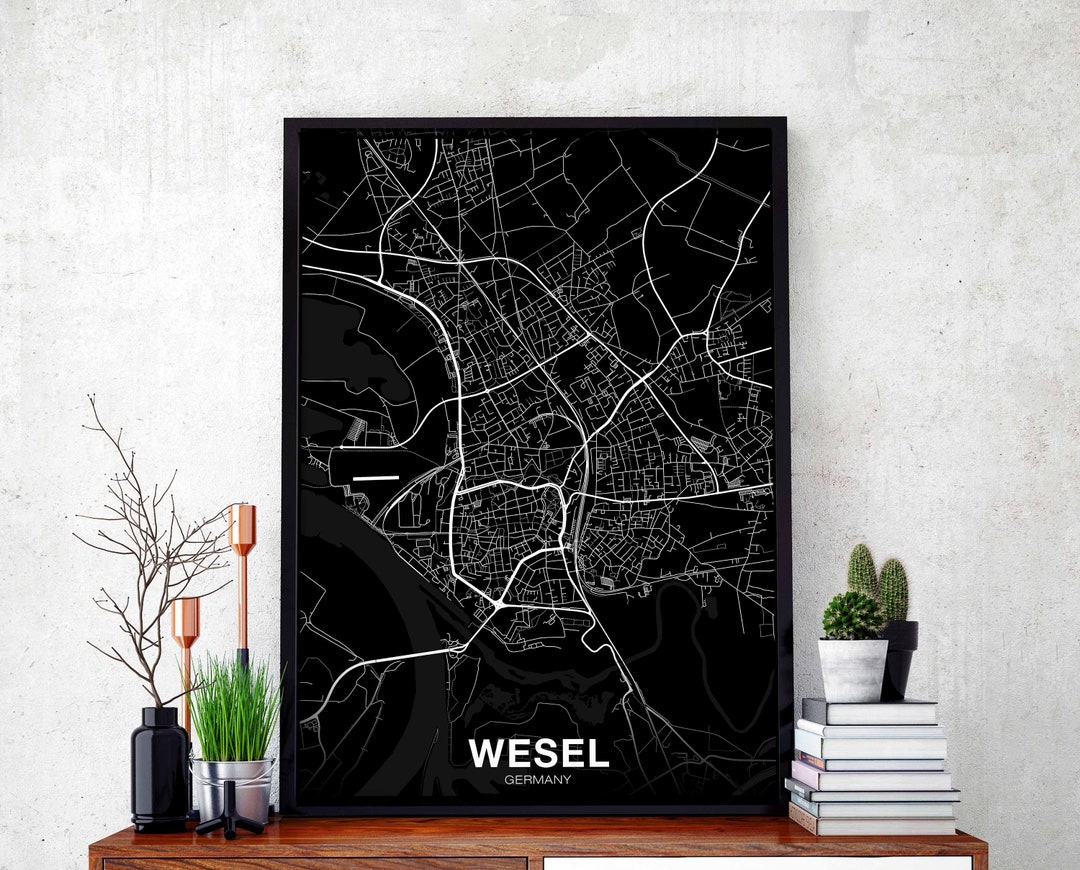 WESEL Germany Map Poster Black White Hometown City Print Modern Home ...