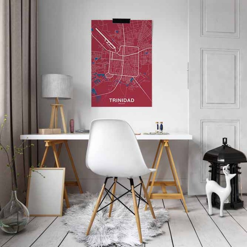 TRINIDAD Bolivia Map Poster Color Hometown City Print Modern Home Decor ...