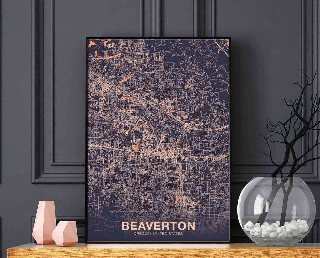 BEAVERTON Oregon OR US Map Poster Color Hometown City Print Modern Home ...