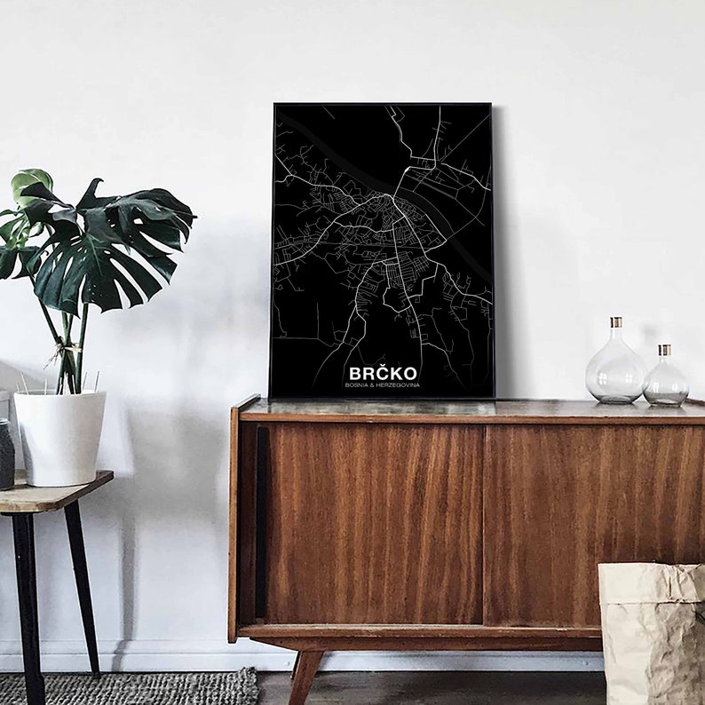 BRCKO Bosnia Map Poster Black White Hometown City Print Modern | Etsy