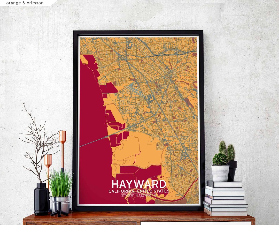 HAYWARD California Usa Map Poster Black White Hometown City Print ...