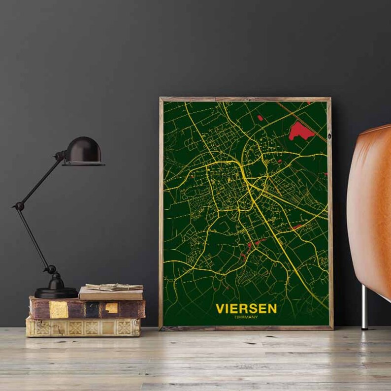 VIERSEN Germany Map Poster Color Hometown City Print Modern | Etsy