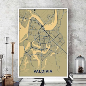 VALDIVIA Chile Map Poster Color Hometown City Print Modern Home Decor ...