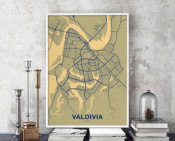 VALDIVIA Chile Map Poster Color Hometown City Print Modern | Etsy