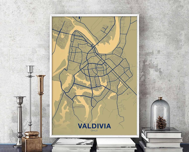 VALDIVIA Chile Map Poster Color Hometown City Print Modern - Etsy