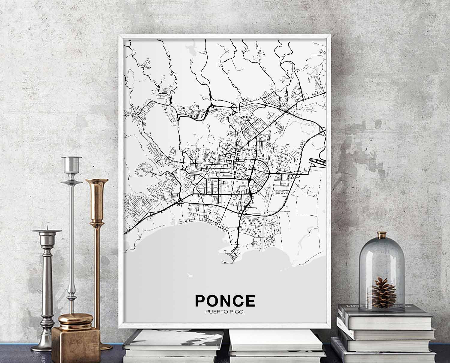 PONCE Puerto Rico Map Poster Black White Hometown City Print | Etsy