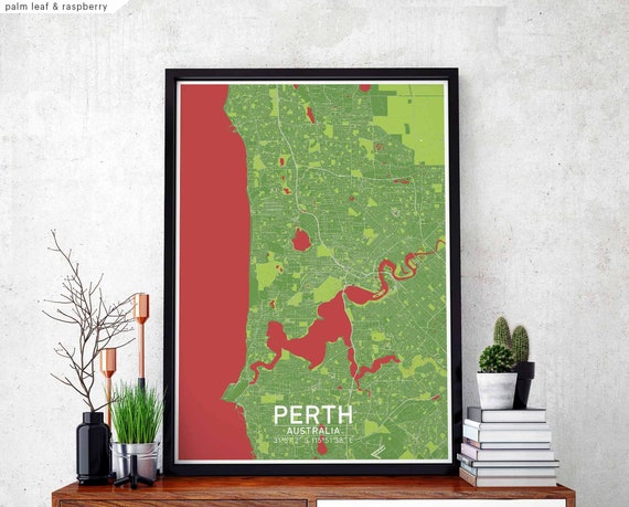 PERTH Australia Map Poster Color Hometown City Print Modern | Etsy