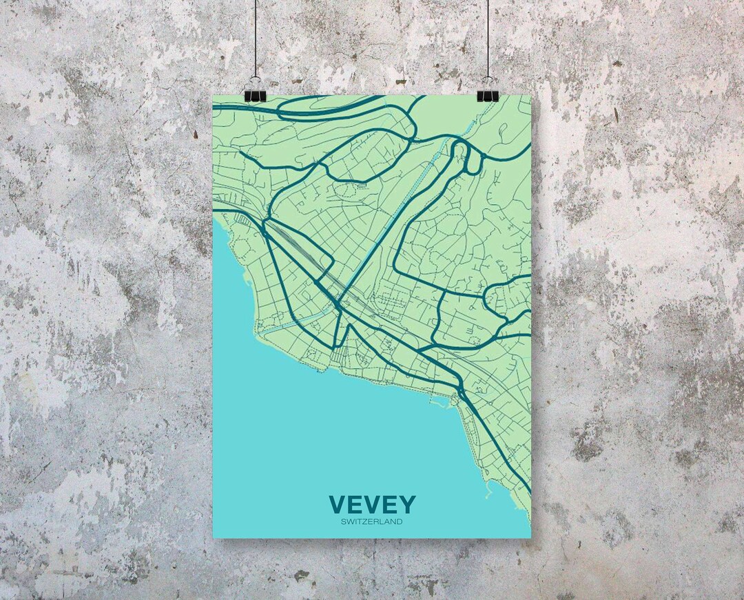 VEVEY Switzerland Map PALE LIME Poster Black White Hometown City Print ...