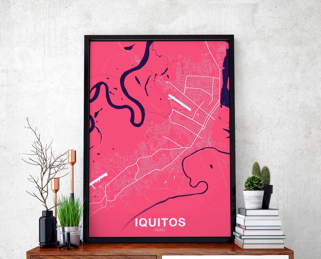 IQUITOS Peru Map Poster Color Hometown City Print Modern Home Decor ...