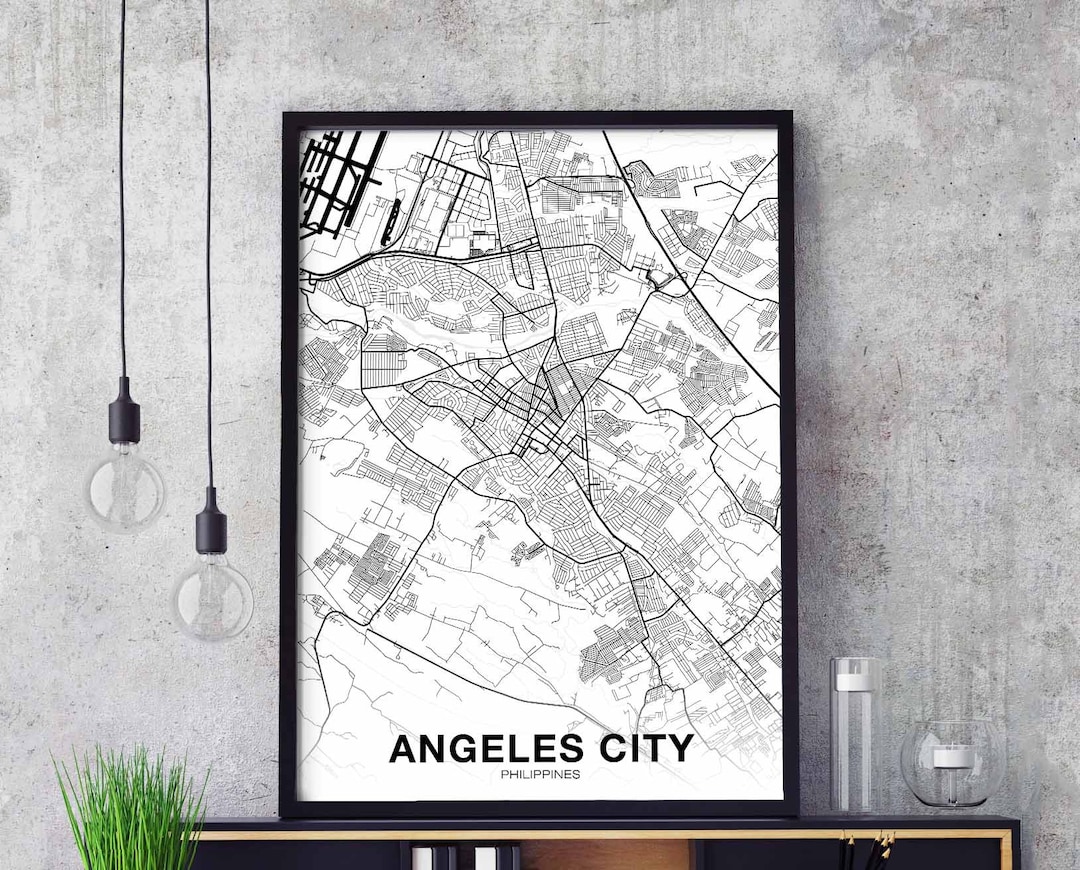 ANGELES CITY Philippines Map Poster Black White Hometown City Print ...