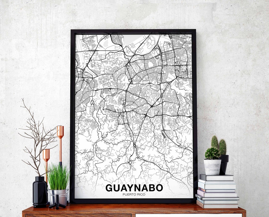GUAYNABO Puerto Rico Map Poster Black White Hometown City Print Modern ...