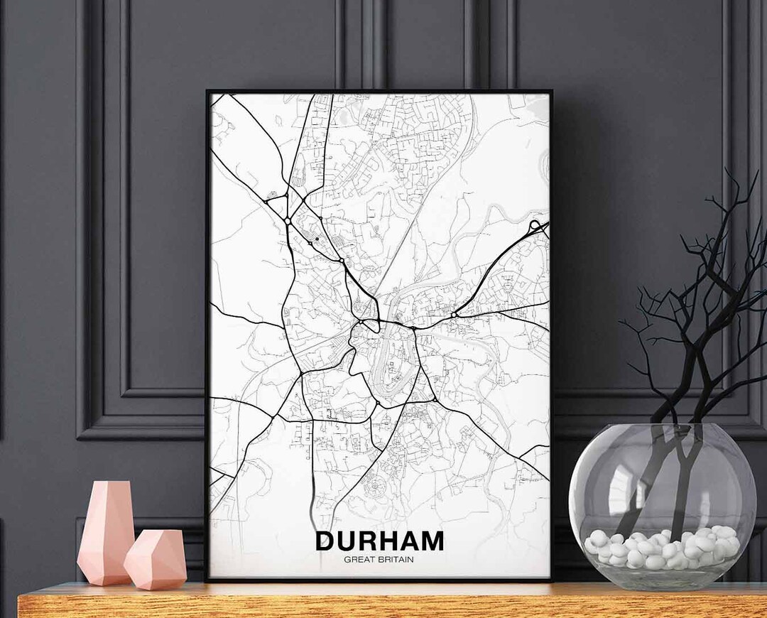DURHAM Great Britain UK Map Poster Black White Hometown City Print ...