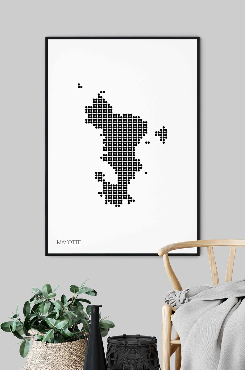 MAYOTTE Minimal Dots Retro Map Poster Black White Wall Decor | Etsy