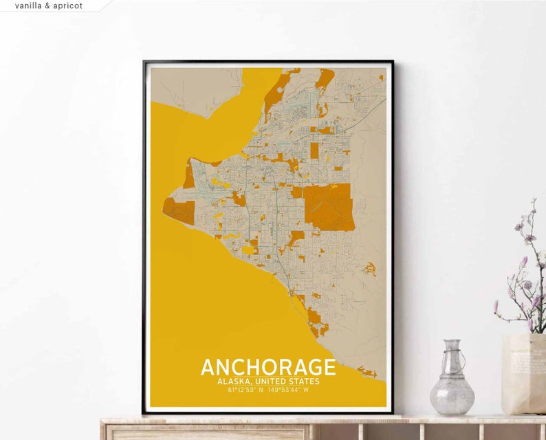 ANCHORAGE Alaska USA Map Poster Black White Hometown City | Etsy