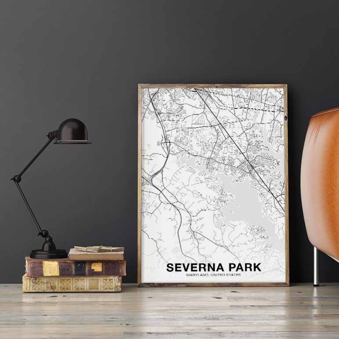 SEVERNA PARK Maryland MD Usa Map Poster Black White Hometown City Print ...