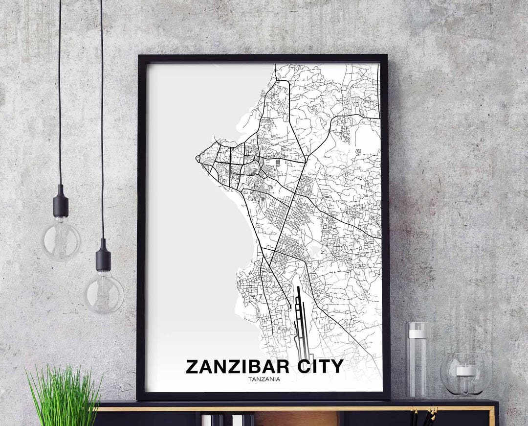 ZANZIBAR CITY Tanzania Map Poster Hometown City Print Modern Home Decor ...