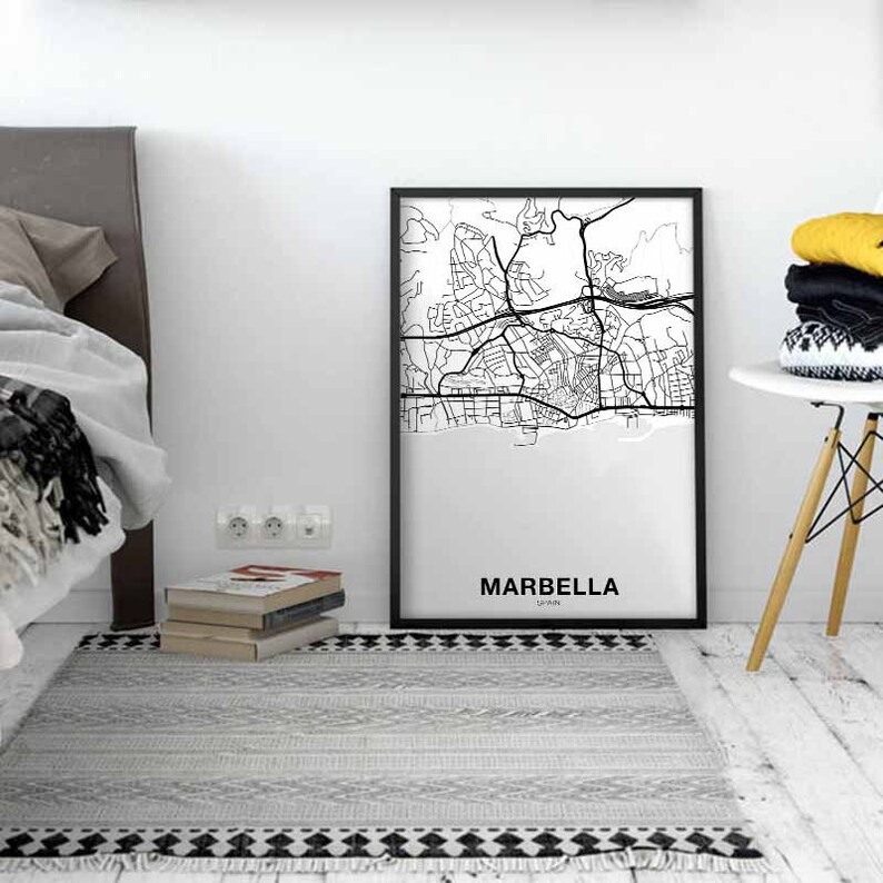 MARBELLA Spain Map Poster Black White Hometown City Print | Etsy