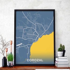 COROZAL Belize Map Poster Color Hometown City Print Modern Home Decor ...