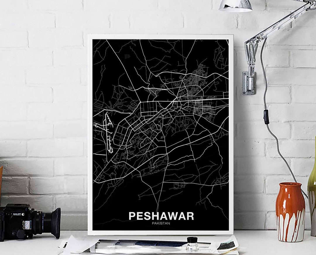 PESHAWAR Pakistan Map Poster Black White Hometown City Print Modern ...