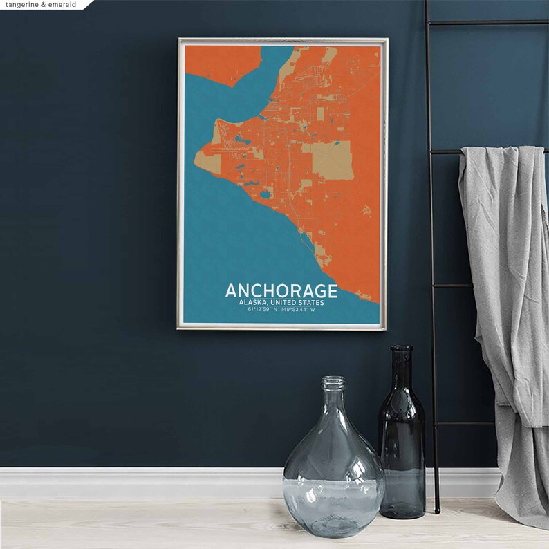 ANCHORAGE Alaska USA Map Poster Black White Hometown City | Etsy