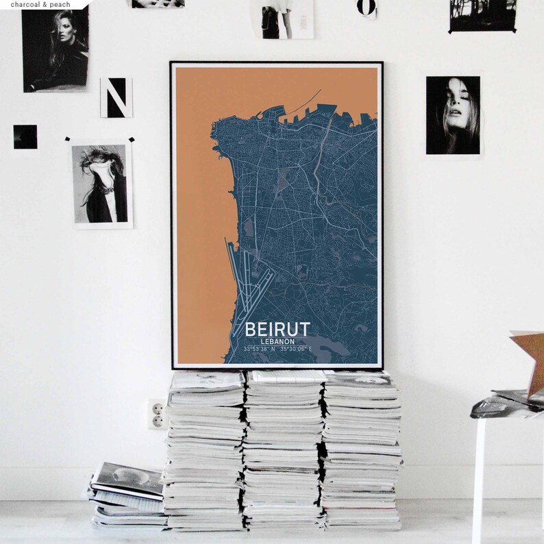 BEIRUT Lebanon Map Poster Black White Hometown City Print | Etsy