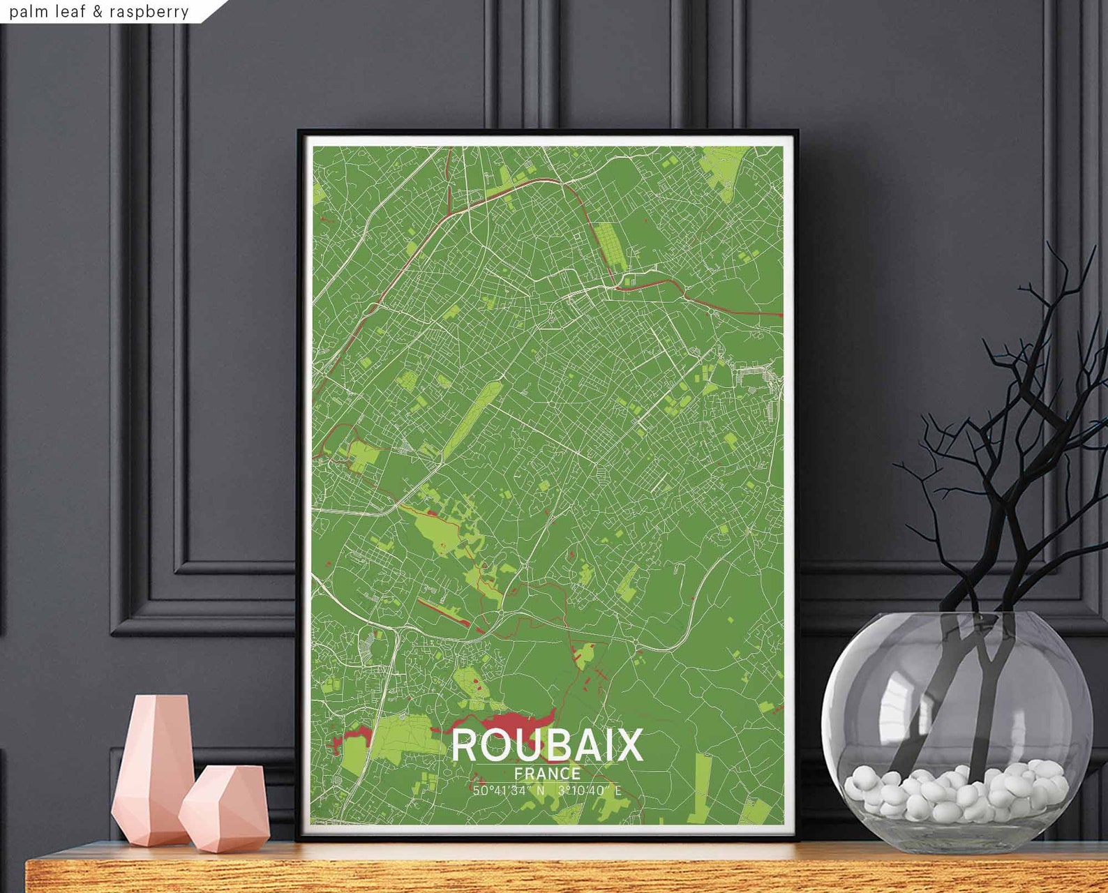 ROUBAIX France map poster black white Hometown City Print | Etsy