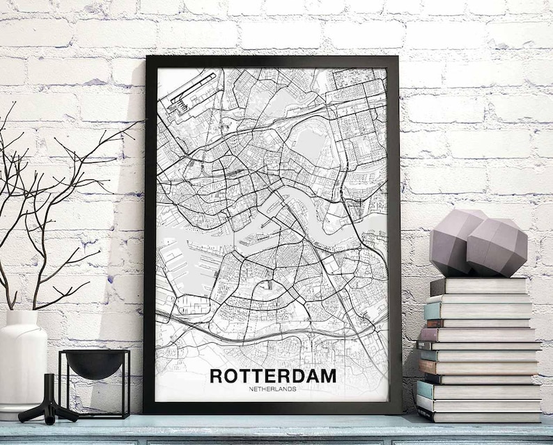 ROTTERDAM Netherlands Map Poster Hometown City Print Modern - Etsy