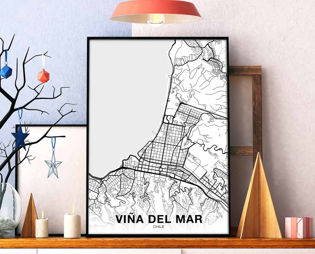 VINA DEL MAR Chile Map Poster Black White Hometown City Print Modern ...
