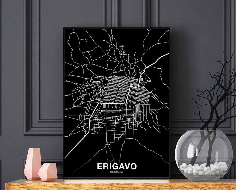 ERIGAVO Somalia Map Poster Black White Hometown City Print | Etsy