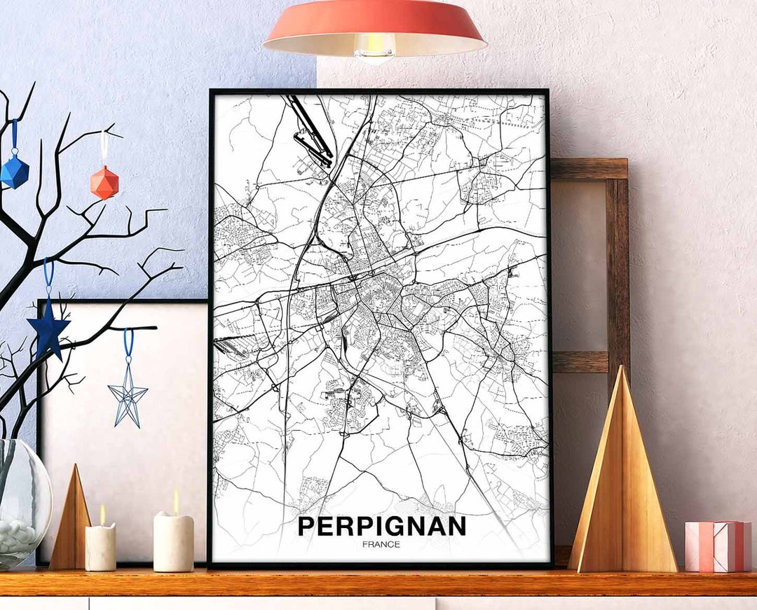 PERPIGNAN France Map Poster Black White Hometown City Print Modern Home ...