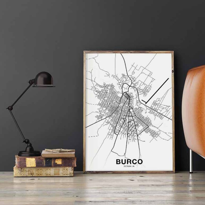 BURCO BURAO Somalia mapa póster negro blanco Ciudad natal - Etsy España