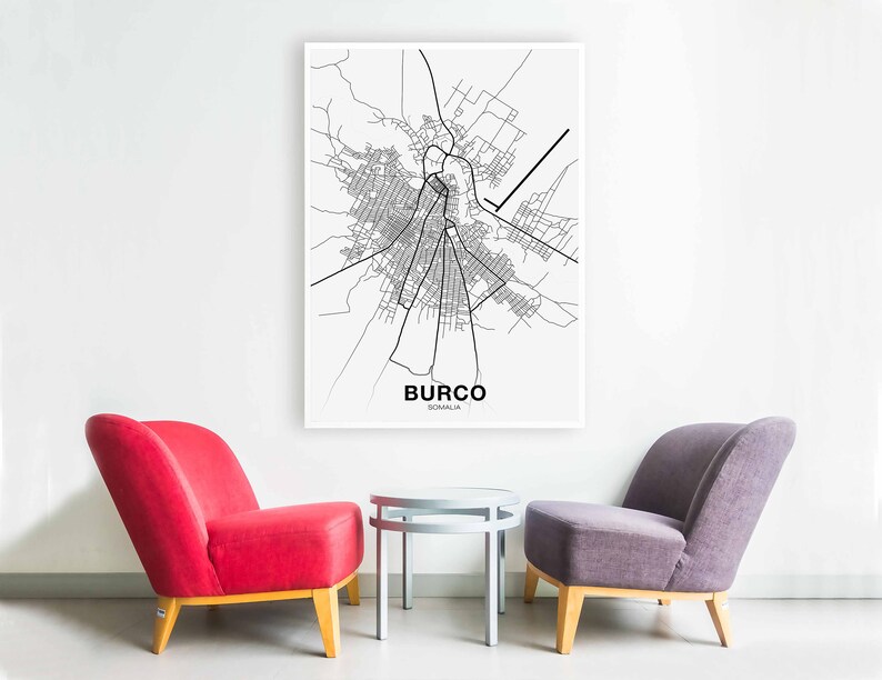 BURCO BURAO Somalia Map Poster Black White Hometown City Print - Etsy