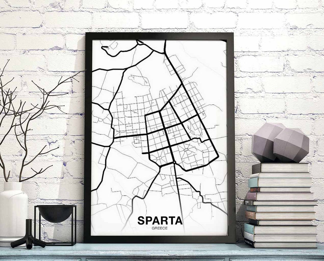 SPARTA Greece Map Poster Black White Hometown City Print Modern Home ...