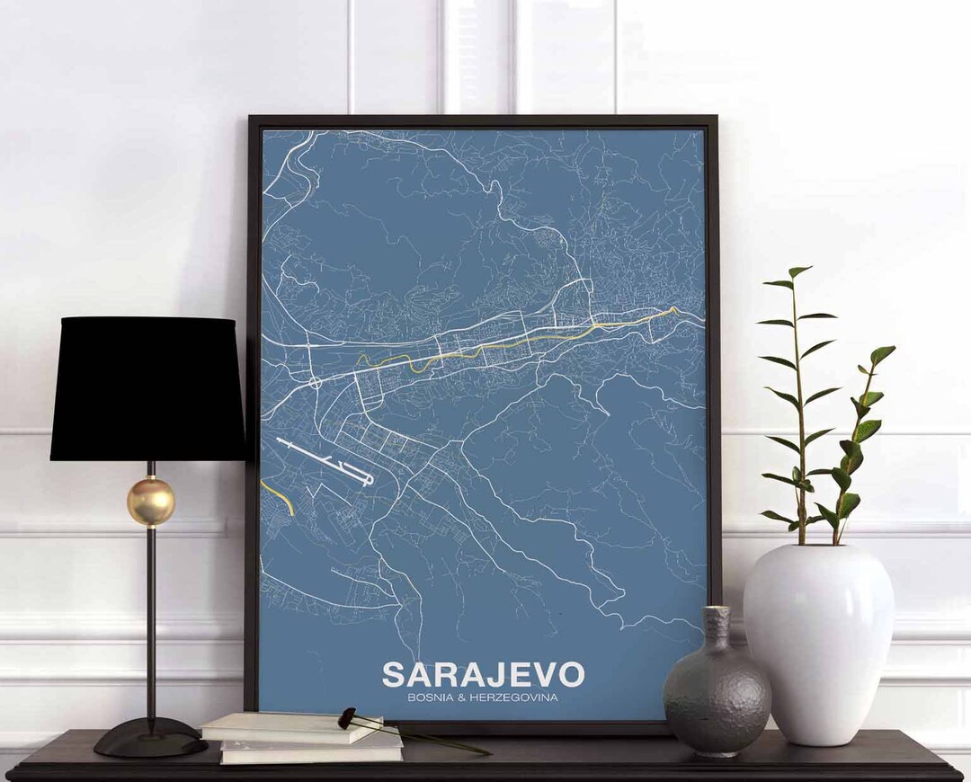 SARAJEVO Bosnia & Herzegovina Map Poster Color Hometown City Print ...