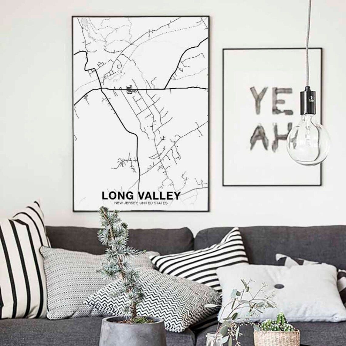 LONG VALLEY New Jersey NJ Usa Map Poster Black White Hometown City ...