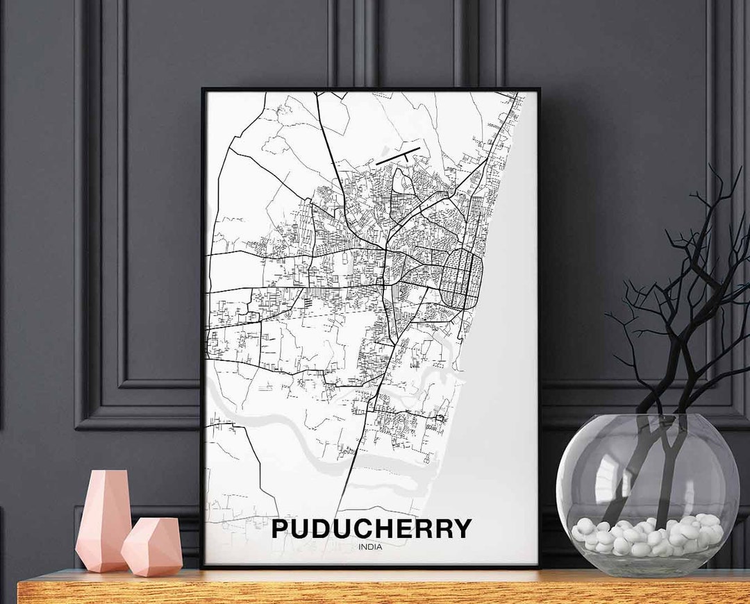 PUDUCHERRY India Map Poster Black White Hometown City Print - Etsy