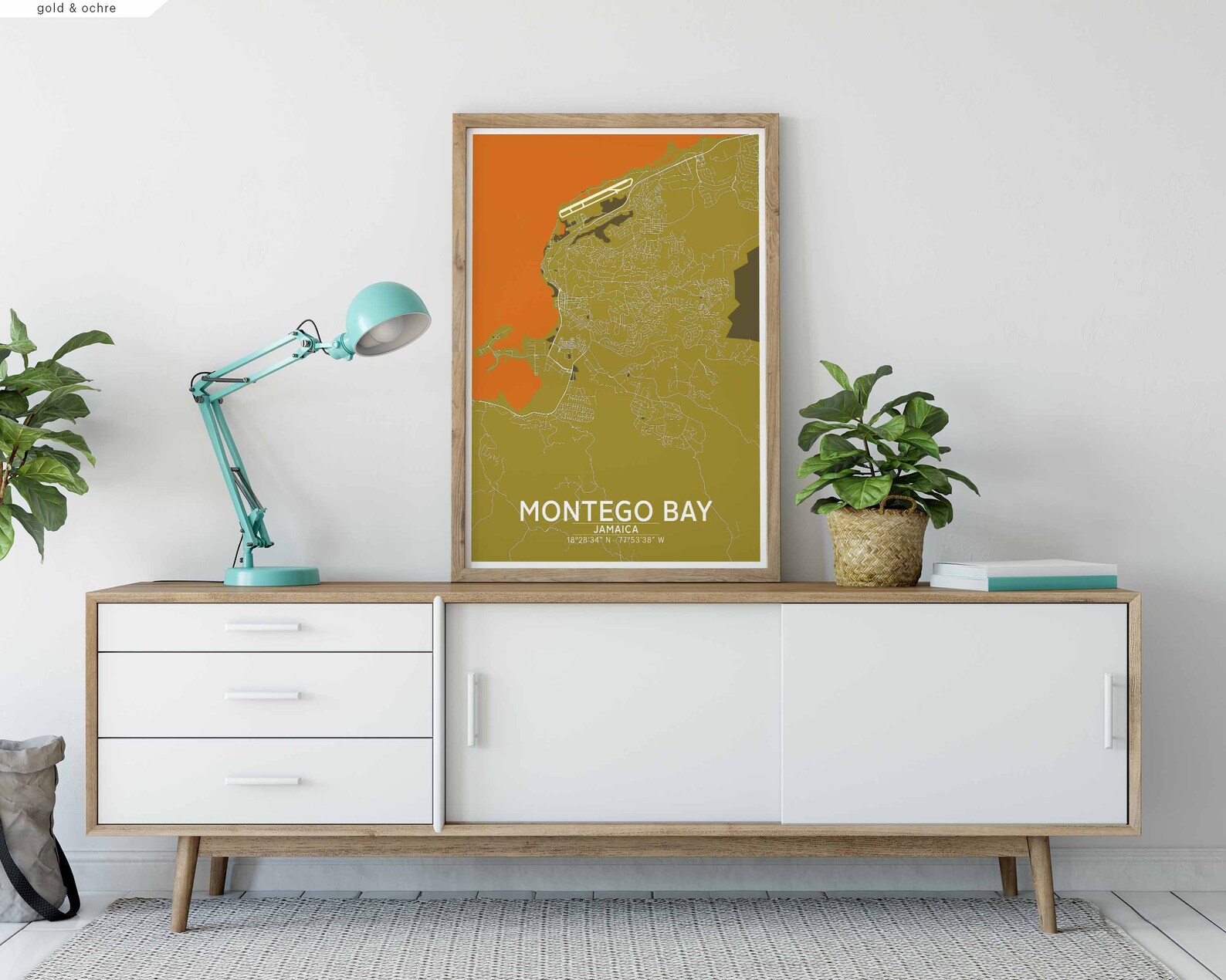 MONTEGO BAY Jamaica Map Poster Black White Hometown City Print Modern ...
