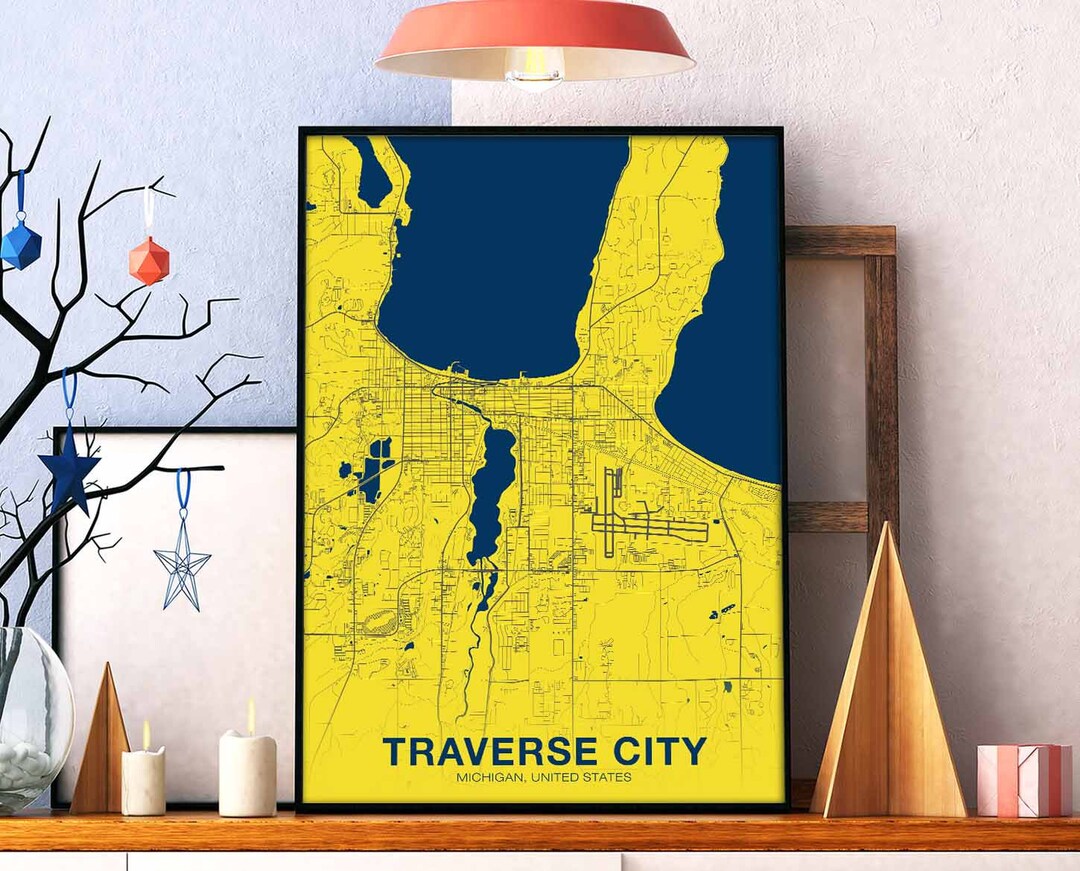 TRAVERSE CITY Michigan USA Map Poster Color Hometown City Print Modern ...
