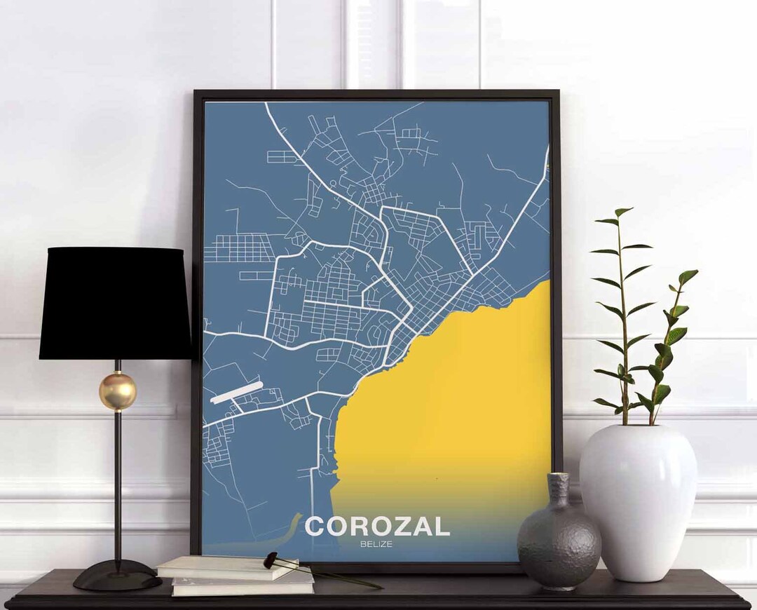 COROZAL Belize Map Poster Color Hometown City Print Modern Home Decor ...