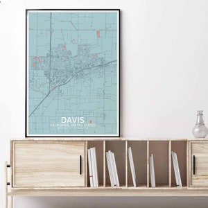 DAVIS California USA Map Poster Black White Hometown City Print Modern ...