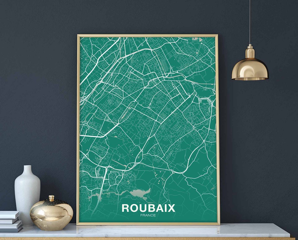 ROUBAIX France Map Poster Colors Hometown City Print Modern Home Decor ...