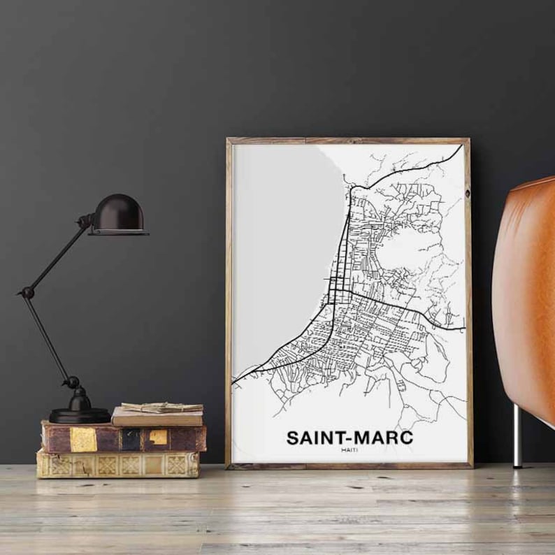 SAINT-MARC Haiti Map Poster Black White Hometown City Print | Etsy