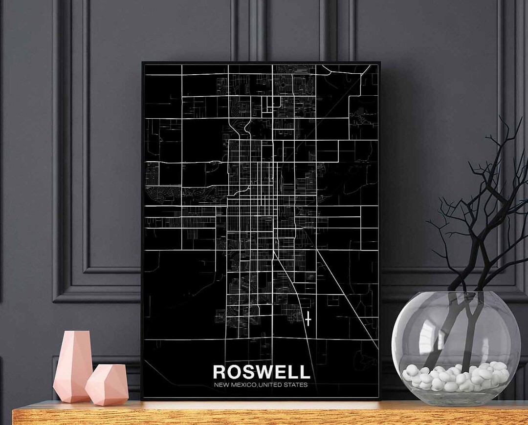 ROSWELL New Mexico NM USA Map Poster Black White Hometown City Print ...