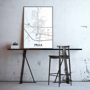 PELLA Iowa IA USA Map Poster Black White Hometown City Print Modern ...